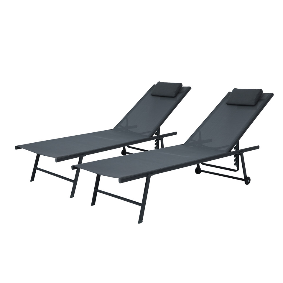 Sunny : Lot de 2 transats inclinables et empilables / Anthracite ...