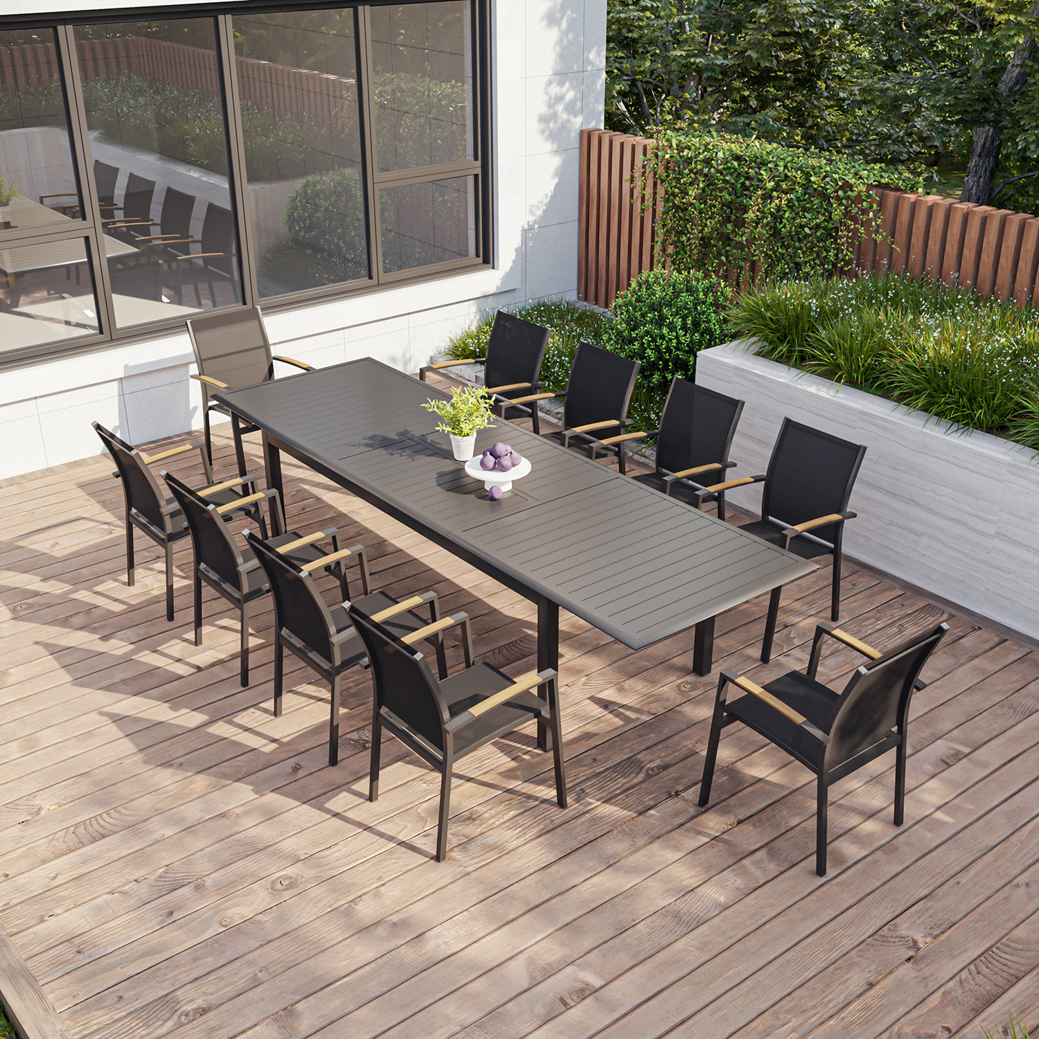 Table de jardin extensible aluminium 220/320cm + 10 Fauteuils ...