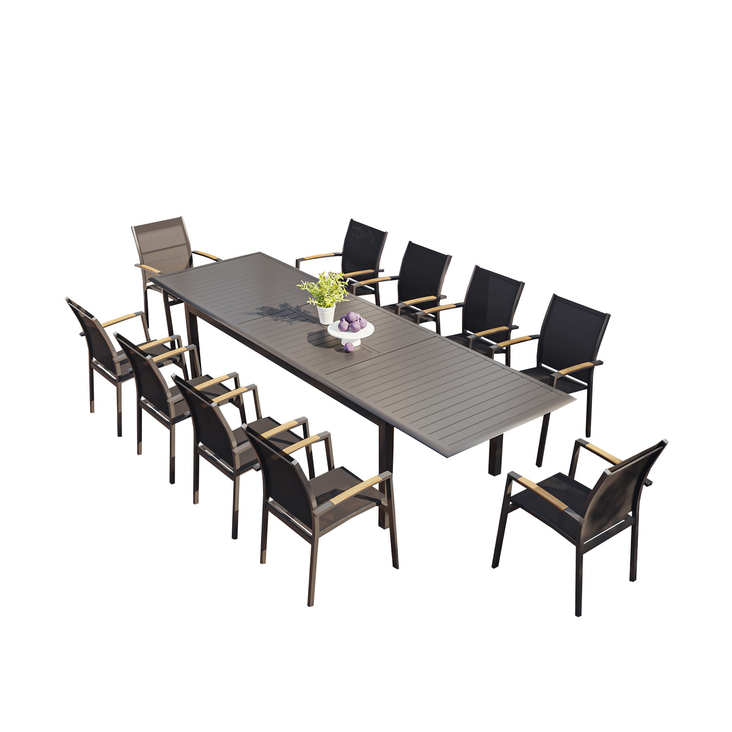 Table de jardin extensible aluminium 220/320cm + 10 Fauteuils ...